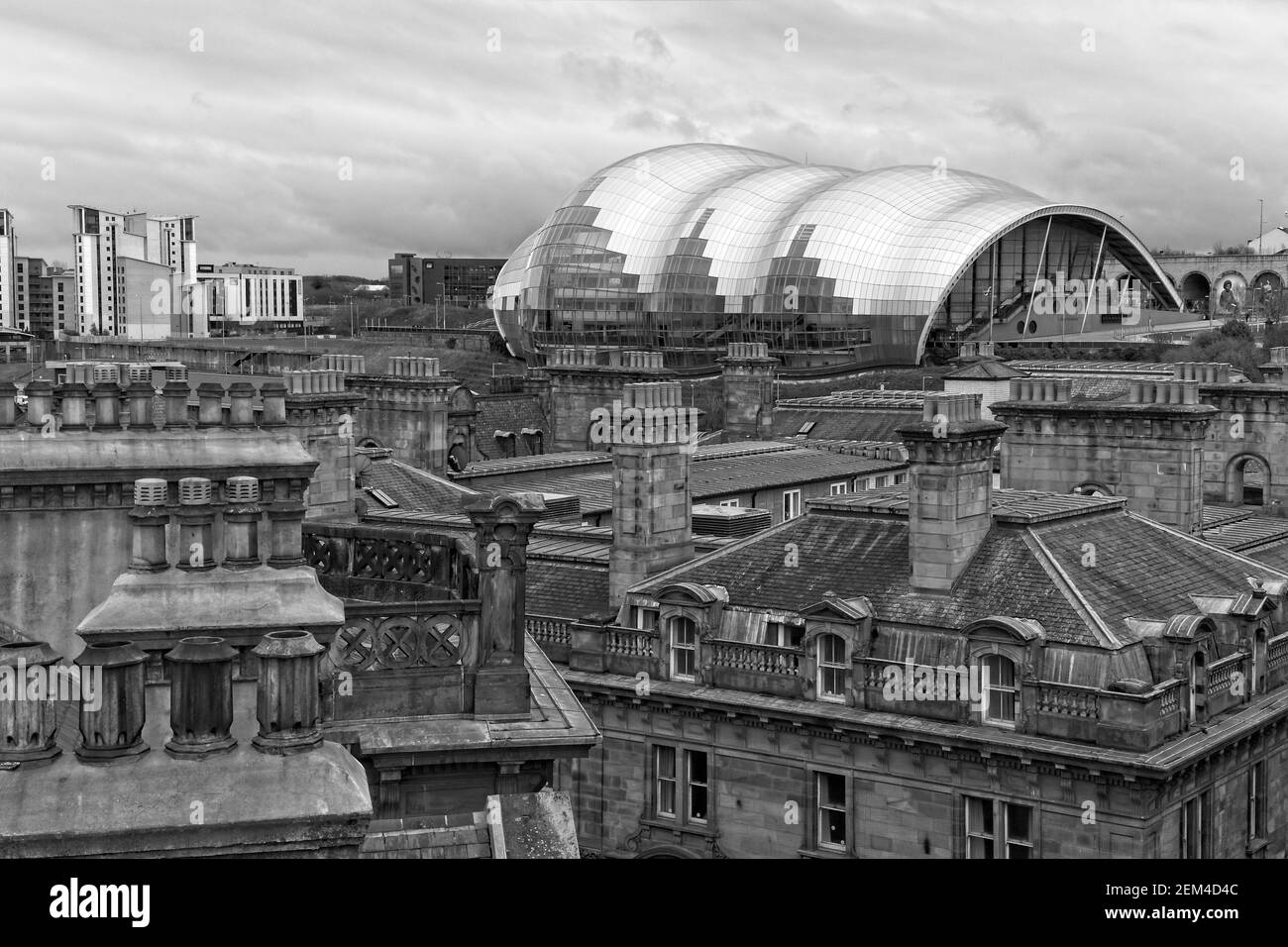 The very modern architecture of the Sage stand in contrast behind old ...