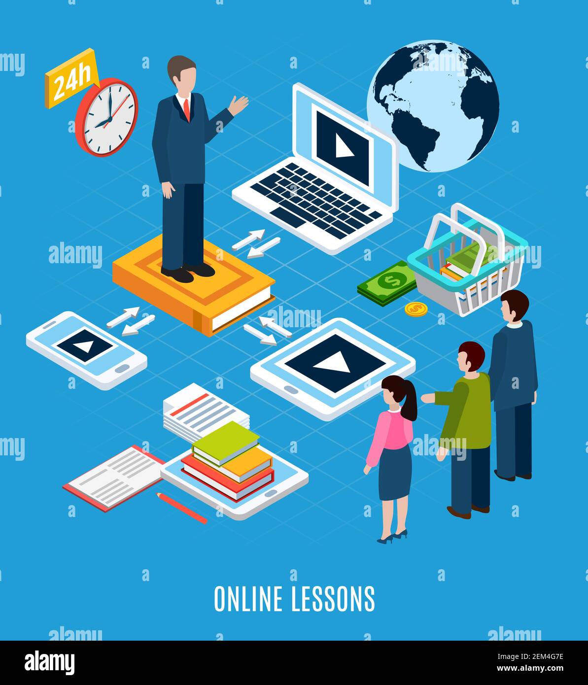 Webinar isometric concept with online lessons headlines and stages of ...