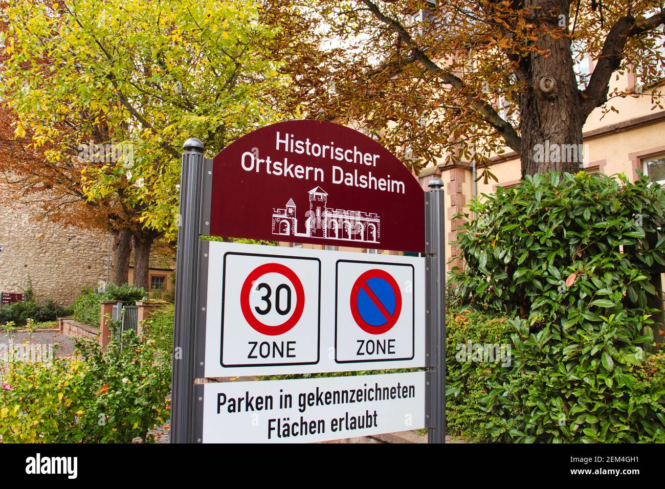 Sign in the village of Florsheim Dalsheim, Germany on a fall day Stock ...