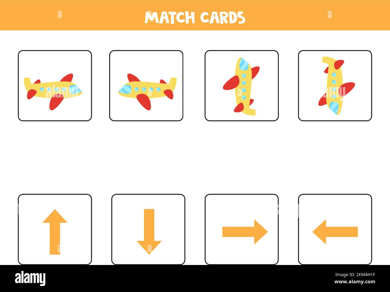Spatial orientation with cartoon airplane. Left, right, up or down ...