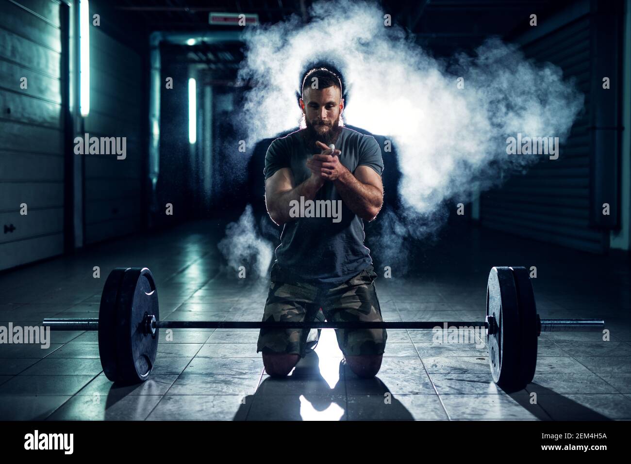 Portrait view of strong muscular bearded short hair bodybuilder man ...