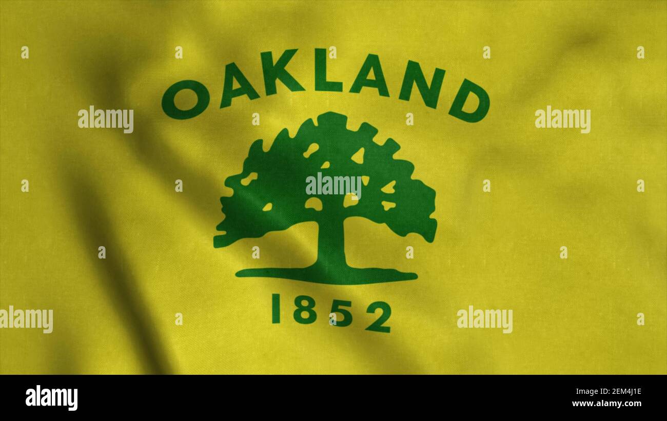 Flag of Oakland city, city of United States of America. 3d illustration ...
