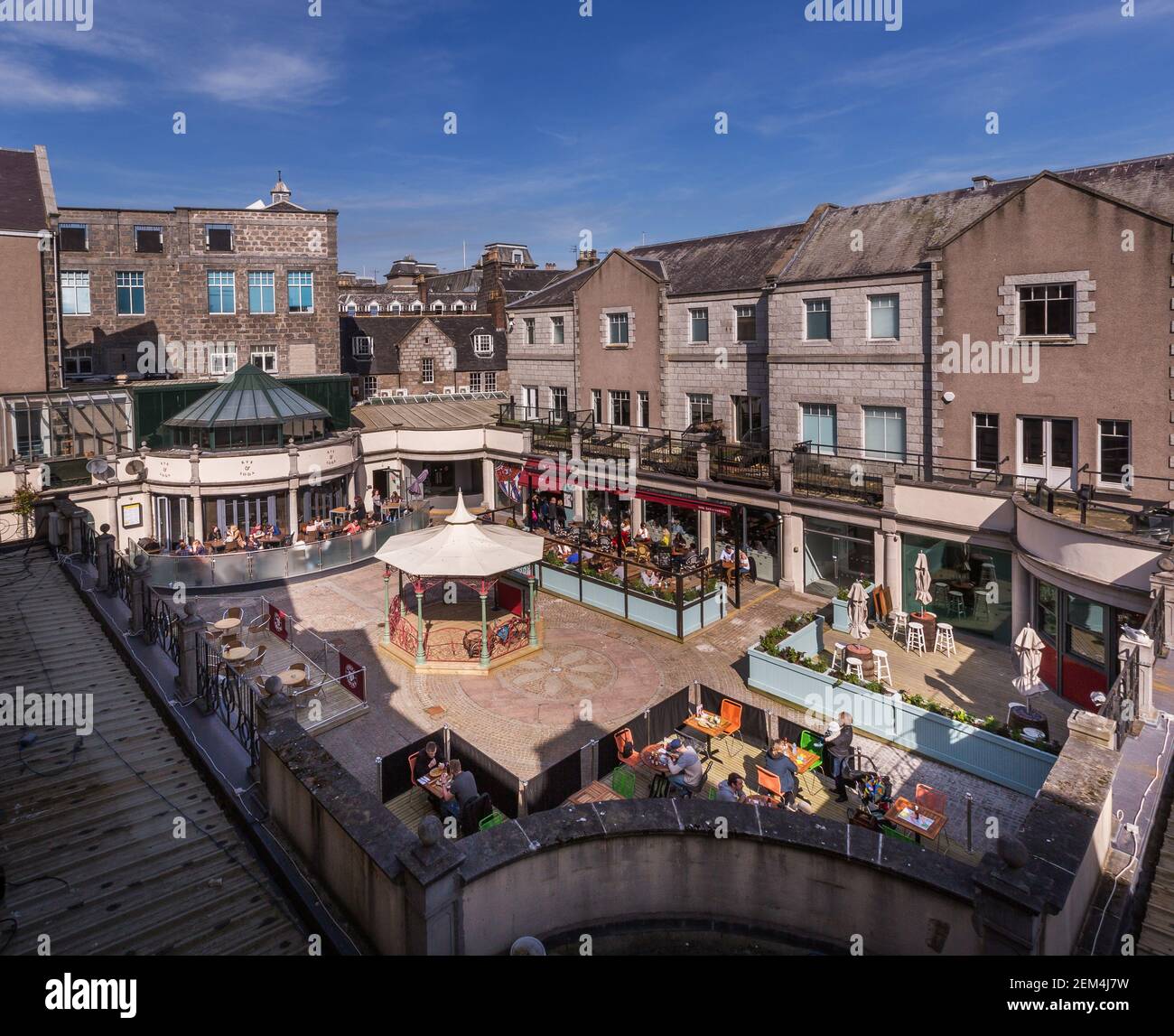 The central plaza used for outside dining at the Academy shopping ...