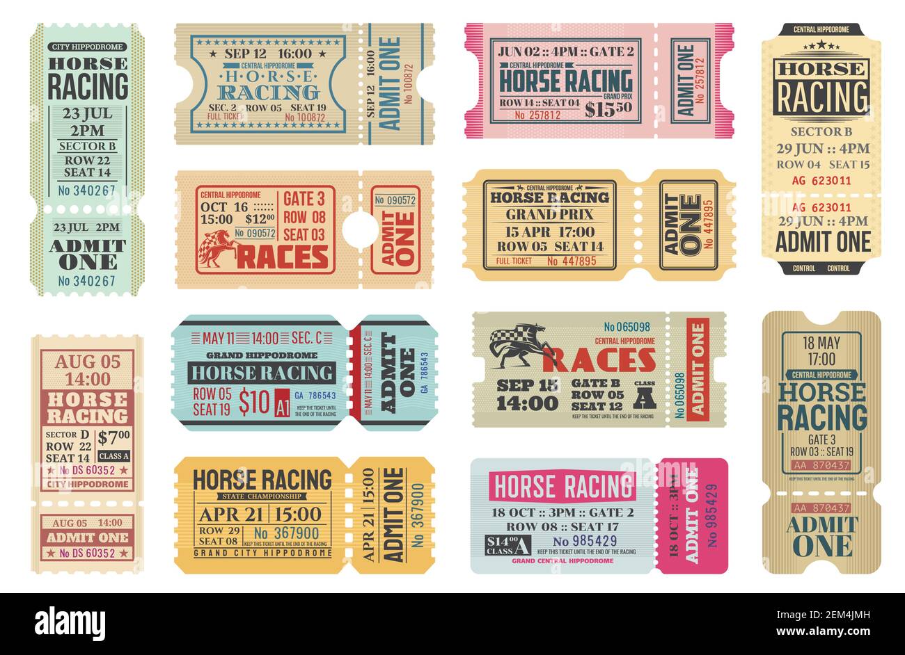Horse racing ticket vector templates of equestrian sport competition ...
