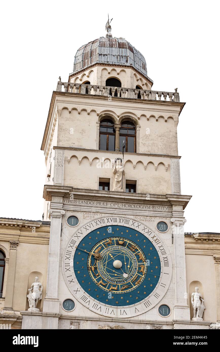 Medieval Clock Tower in Padua downtown (Padova, XIV century). Isolated ...