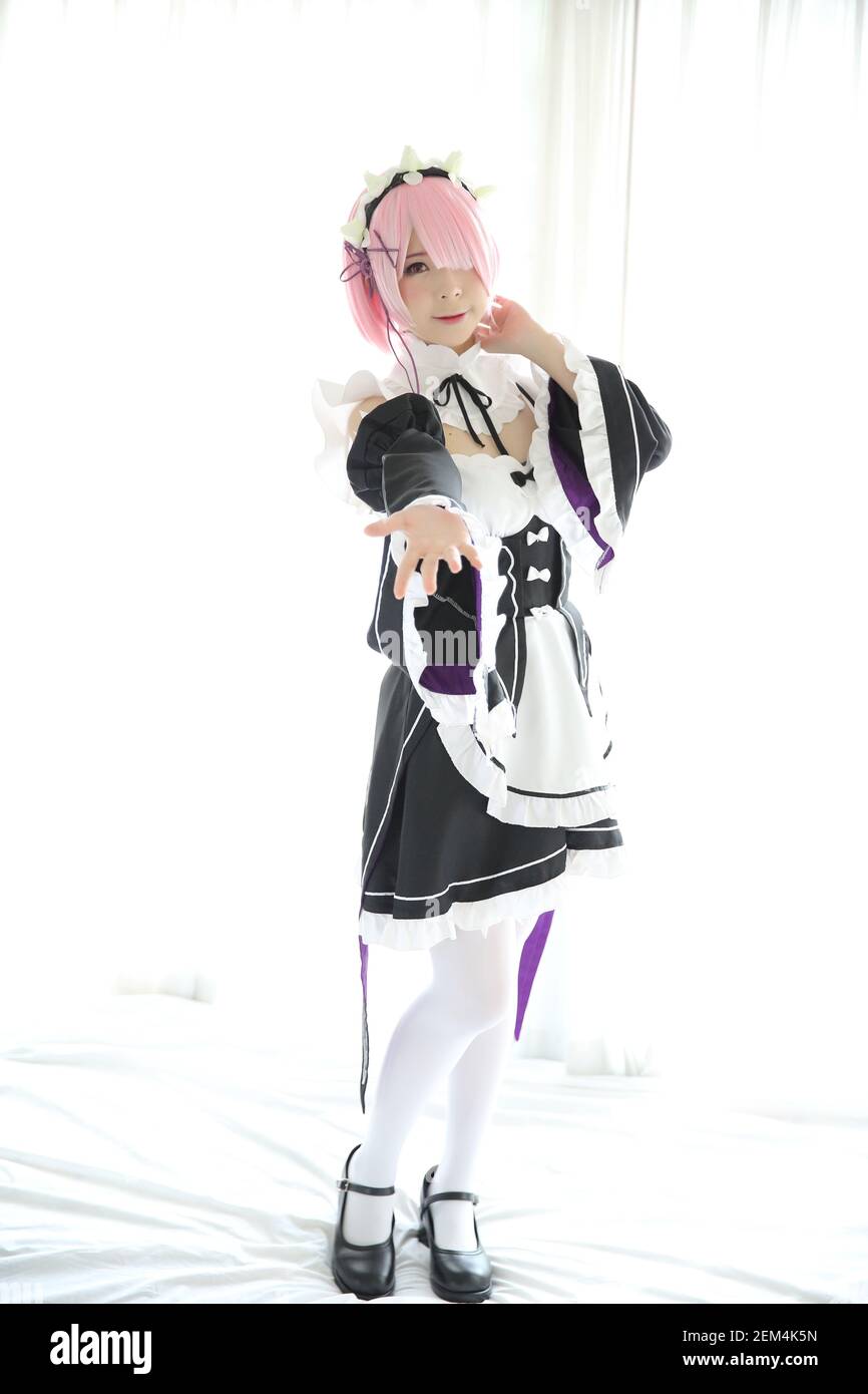 Portrait of Japan anime cosplay woman , white japanese maid in white ...