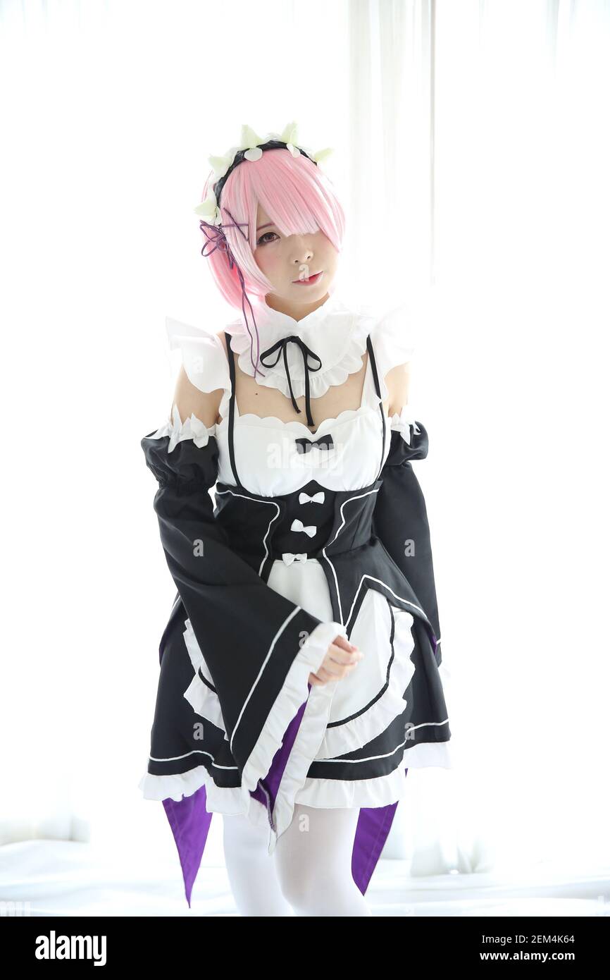 Portrait of Japan anime cosplay woman , white japanese maid in white ...