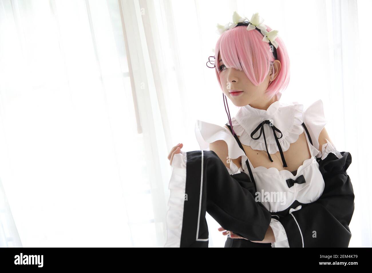 Portrait of Japan anime cosplay woman , white japanese maid in white ...