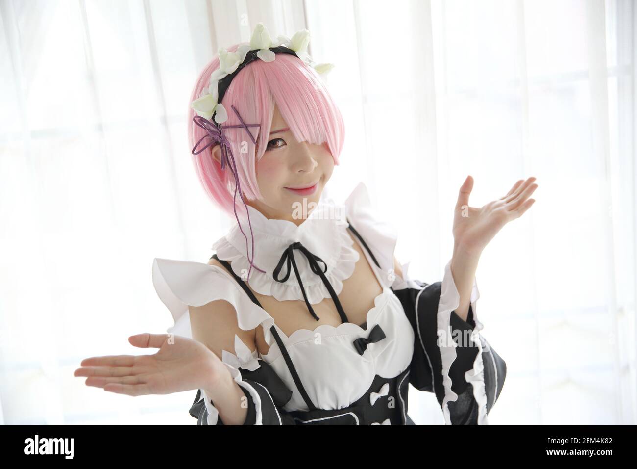 Portrait of Japan anime cosplay woman , white japanese maid in white ...