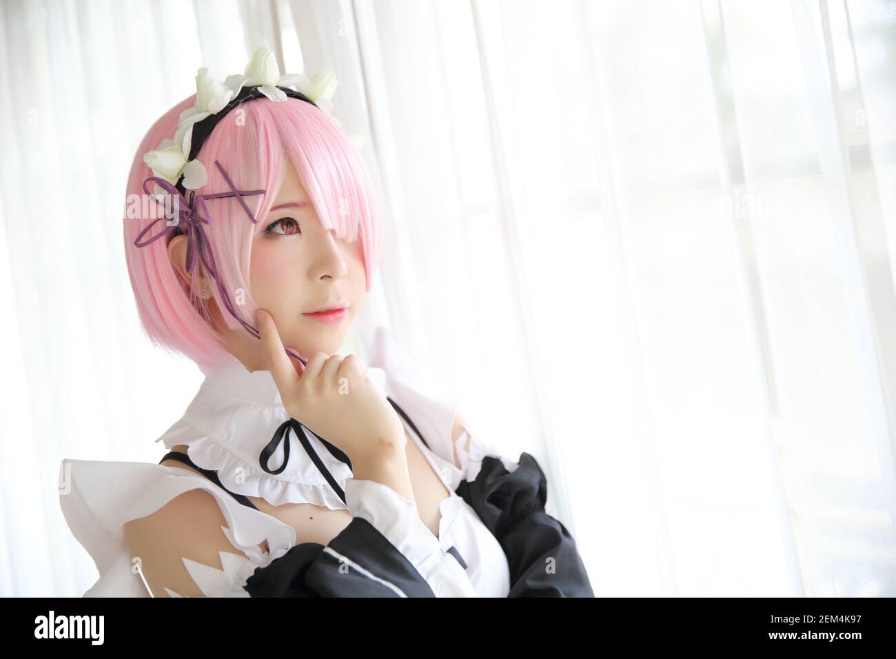Portrait of Japan anime cosplay woman , white japanese maid in white ...