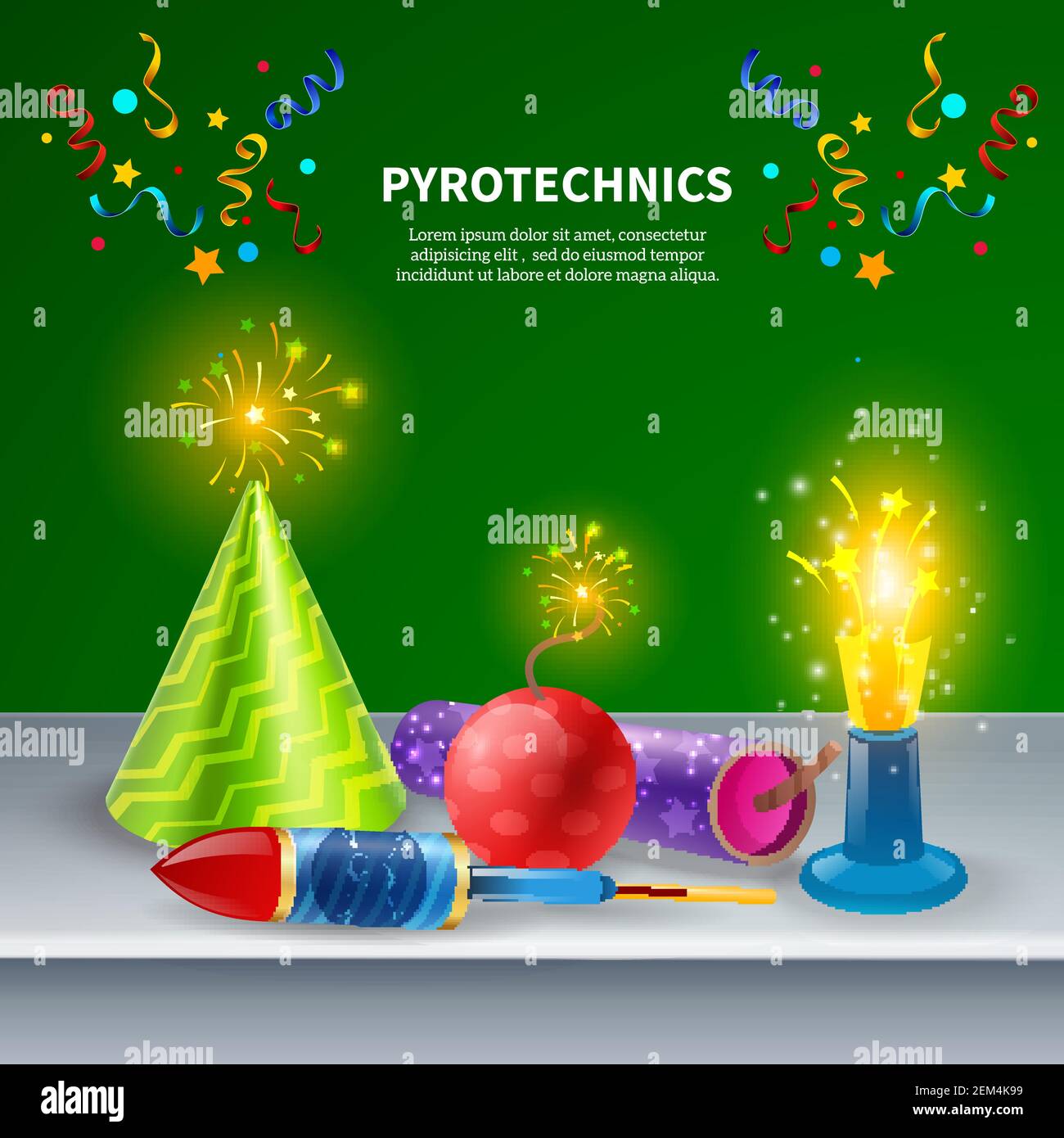 Fireworks background with editable text and decorative images of ...