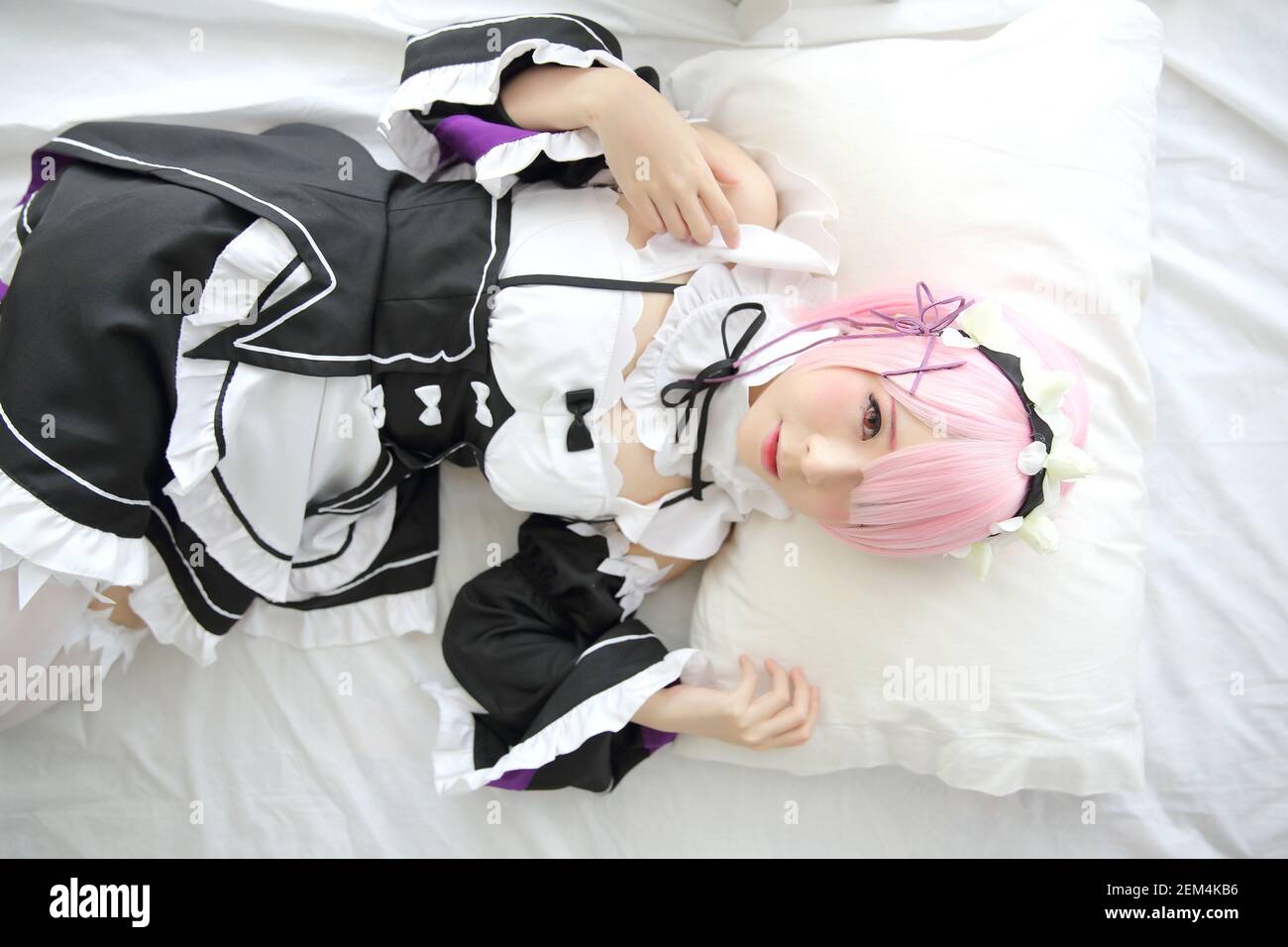 Portrait of Japan anime cosplay woman , white japanese maid in white ...
