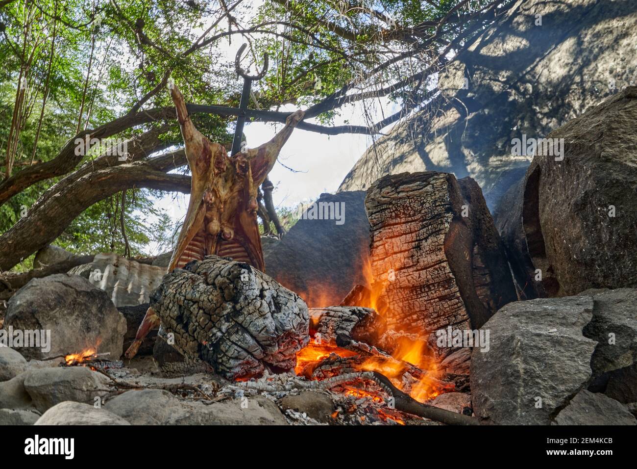 rustic lamb barbecue bbq over open fire in Patagonia, Argentina, South ...