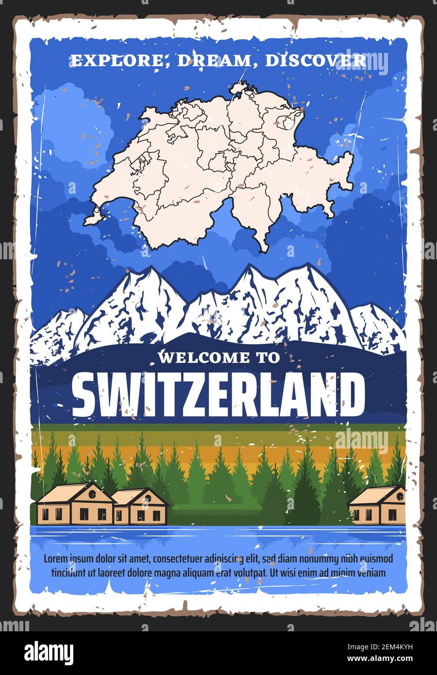 Switzerland travel and tourism vector design with map of Swiss ...