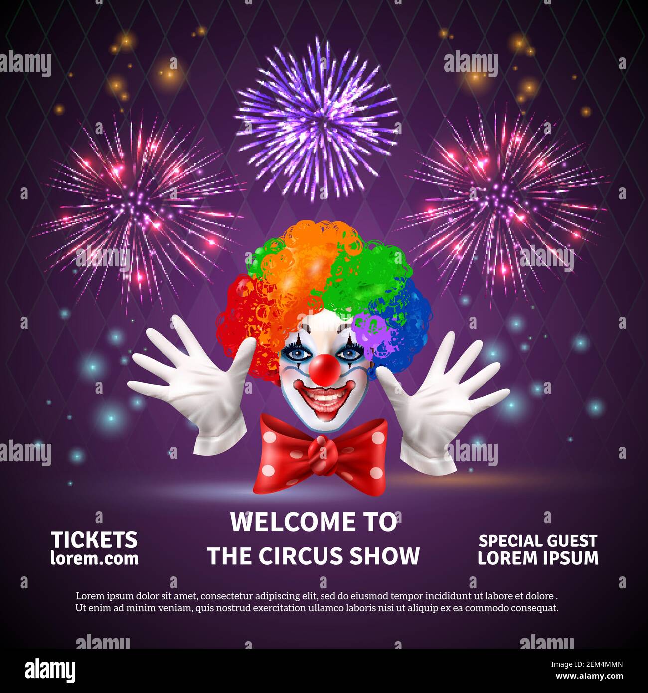 Fireworks composition with circus show announcement editable text and ...