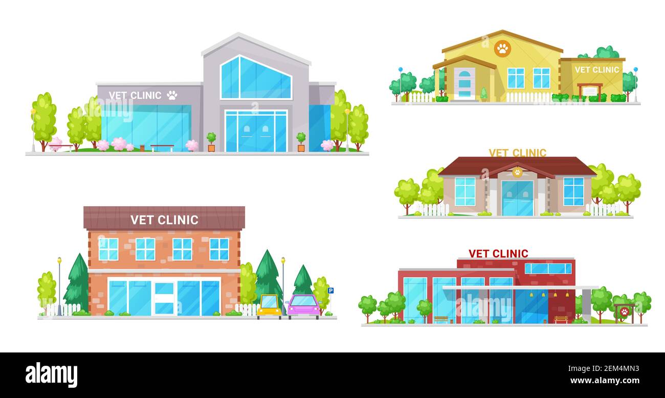 Vet clinic buildings, veterinarian and animal hospitals. Vector ...