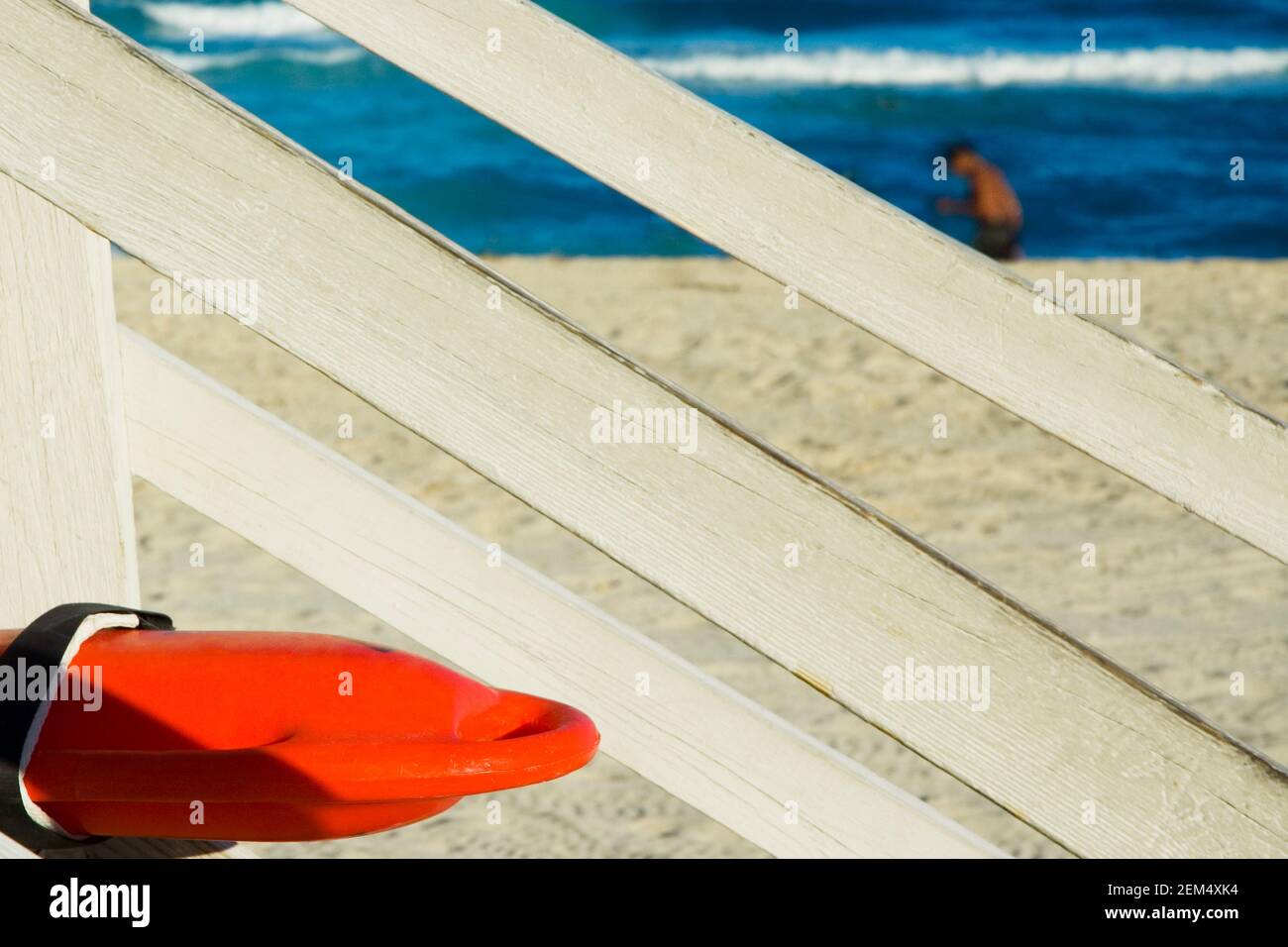 Close-up of a float on a staircase on the beach, Miami, Florida, USA ...