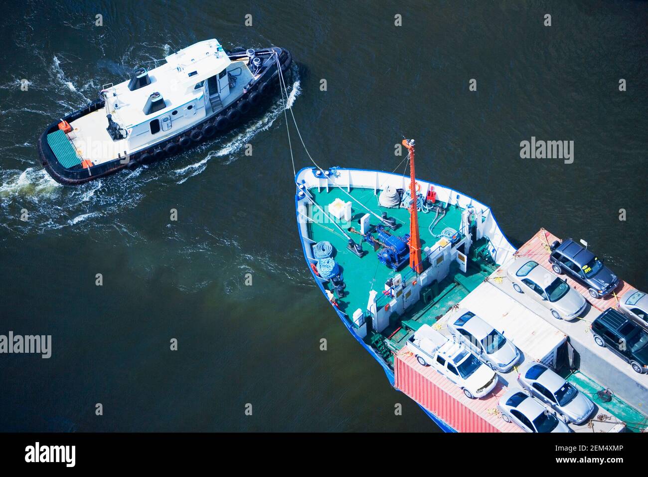 High angle view of cars tied to a ferry Stock Photo - Alamy