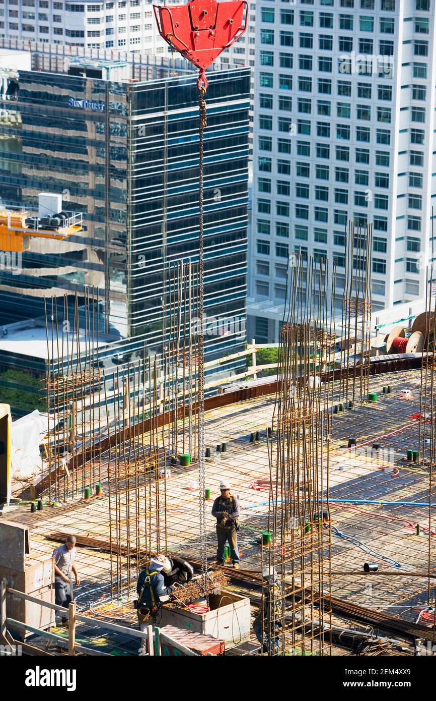 High angle view of construction workers at a construction site, Miami ...