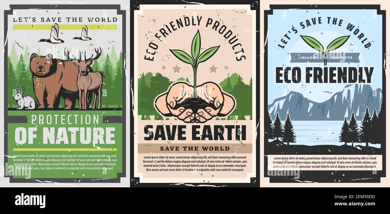 Save Earth and Protect Planet vintage posters, ecology and environment ... Save Earth and Protect Planet vintage posters, ecology and environment ...