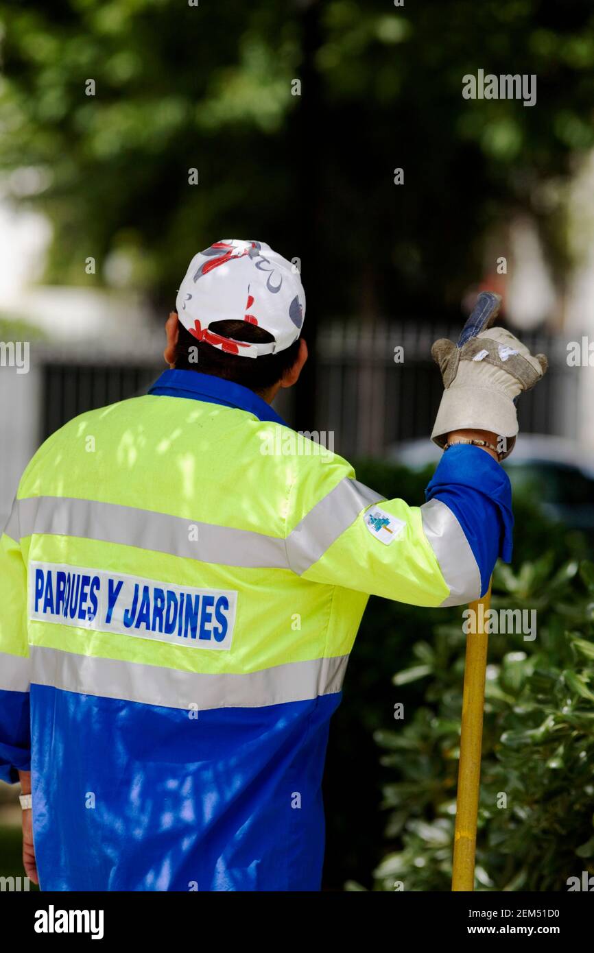 Rear view of a street sweeper, Madrid, Spain Stock Photo - Alamy