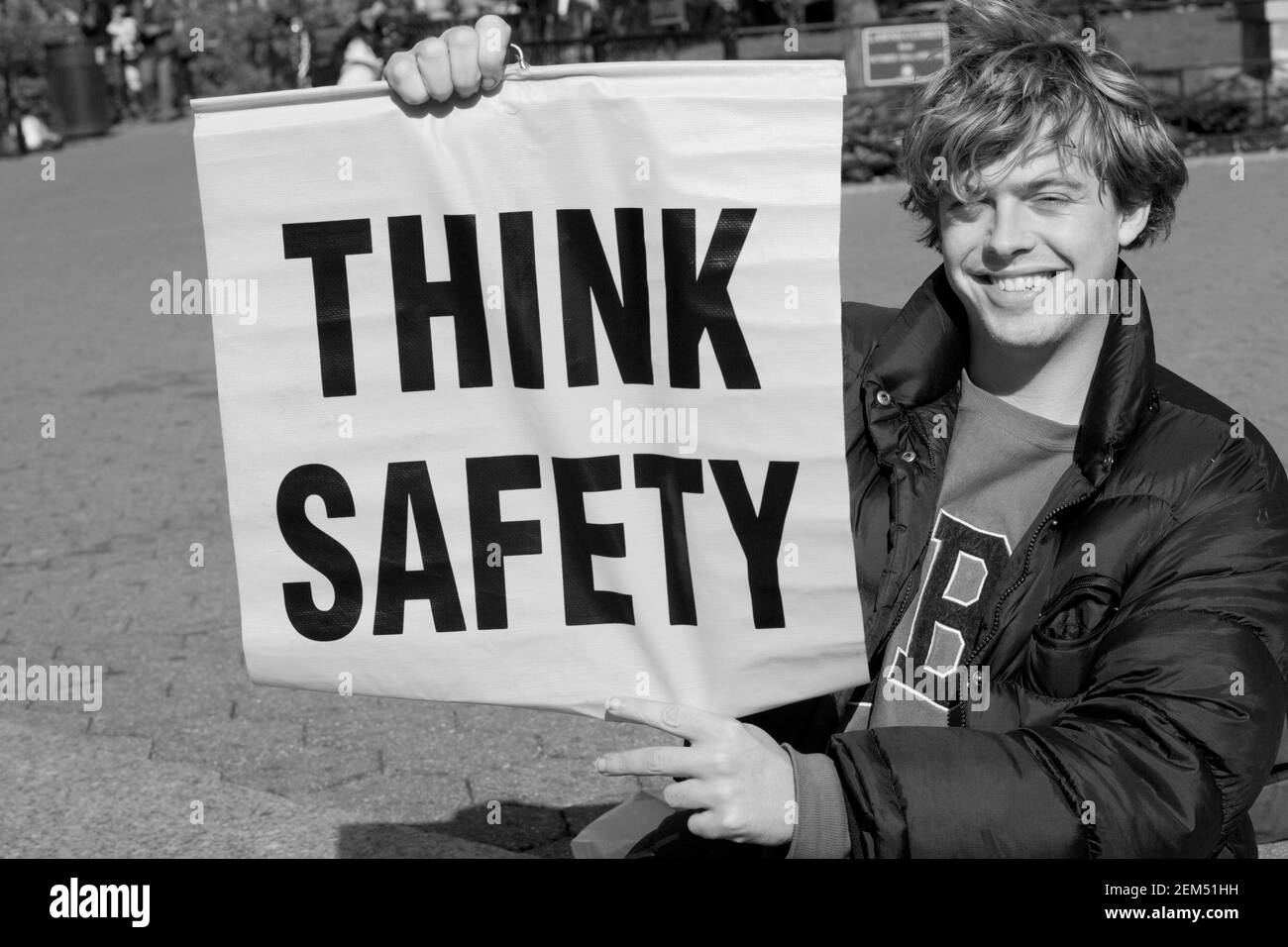 Man with placard Black and White Stock Photos & Images - Alamy