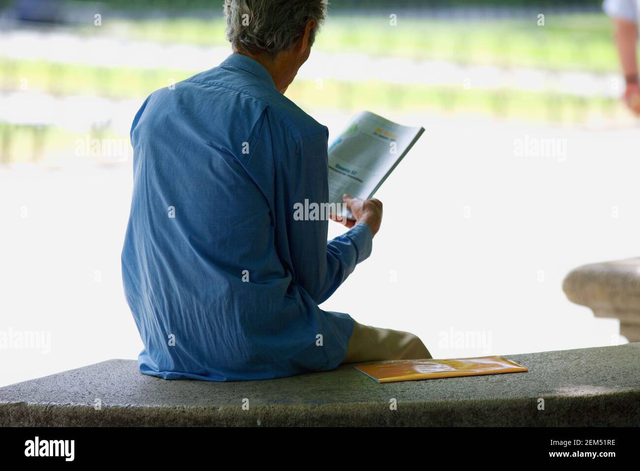 Rear view of a man reading a magazine Stock Photo - Alamy