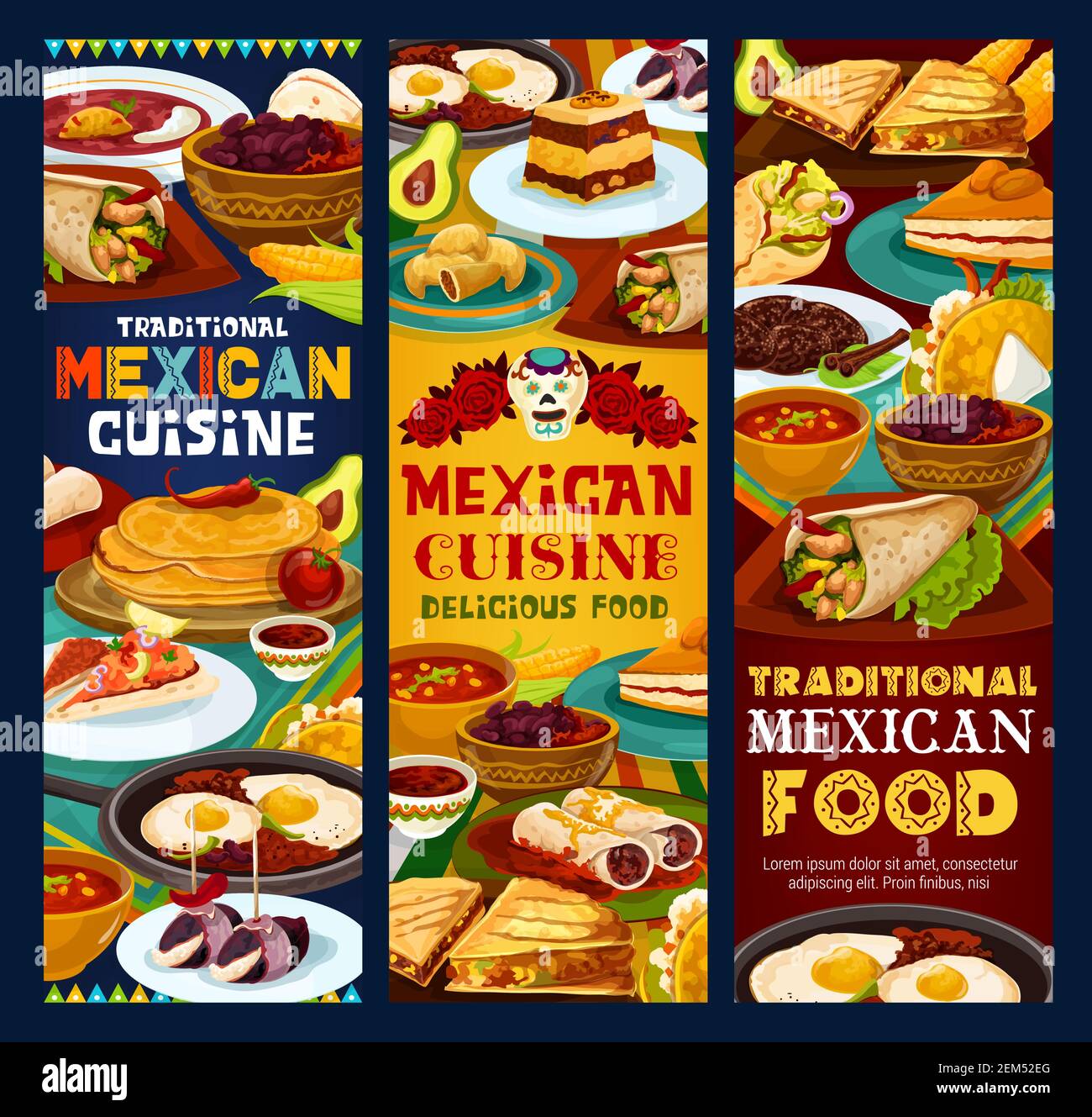 Mexican cuisine food and traditional dishes, restaurant menu banners ...
