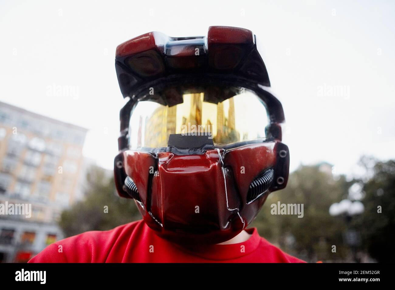 Close-up of a person wearing a crash helmet Stock Photo - Alamy