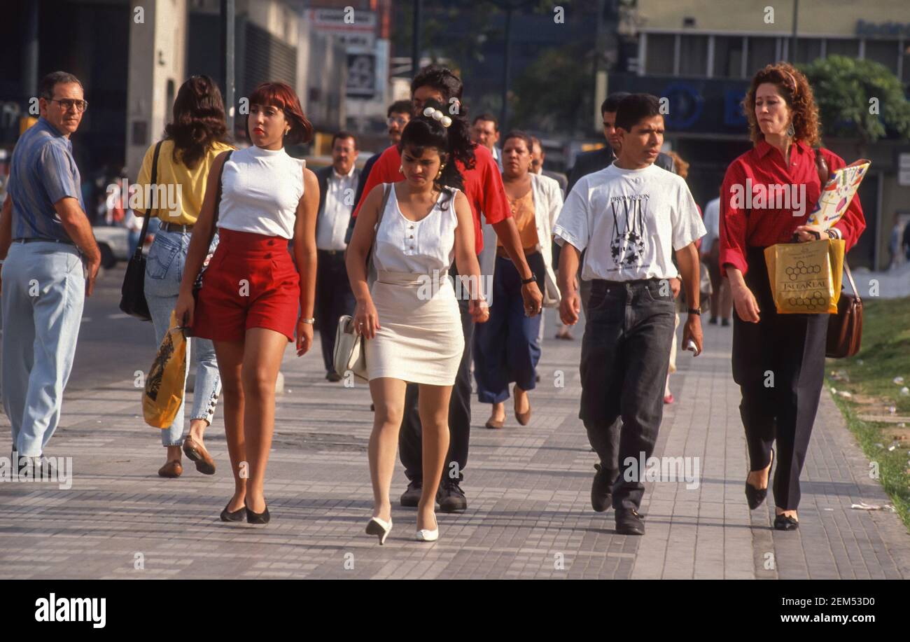 CARACAS, VENEZUELA, OCTOBER1992 - People on sidewalk in Parque Central ...