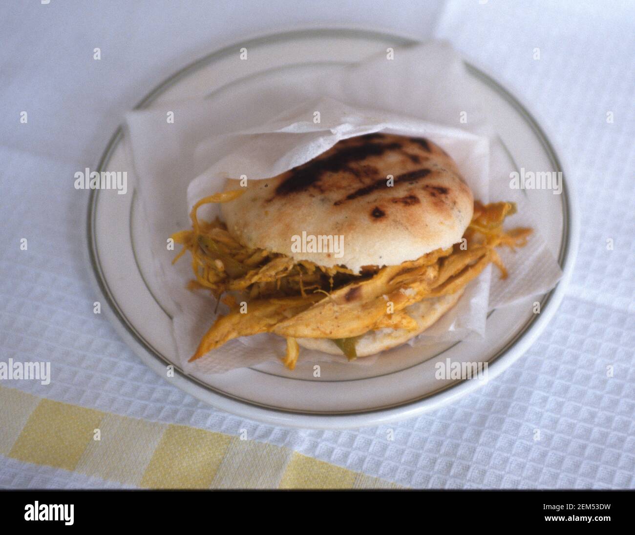 CARACAS, VENEZUELA, OCTOBER1992 - Arepa sandwich (corn muffin with ...