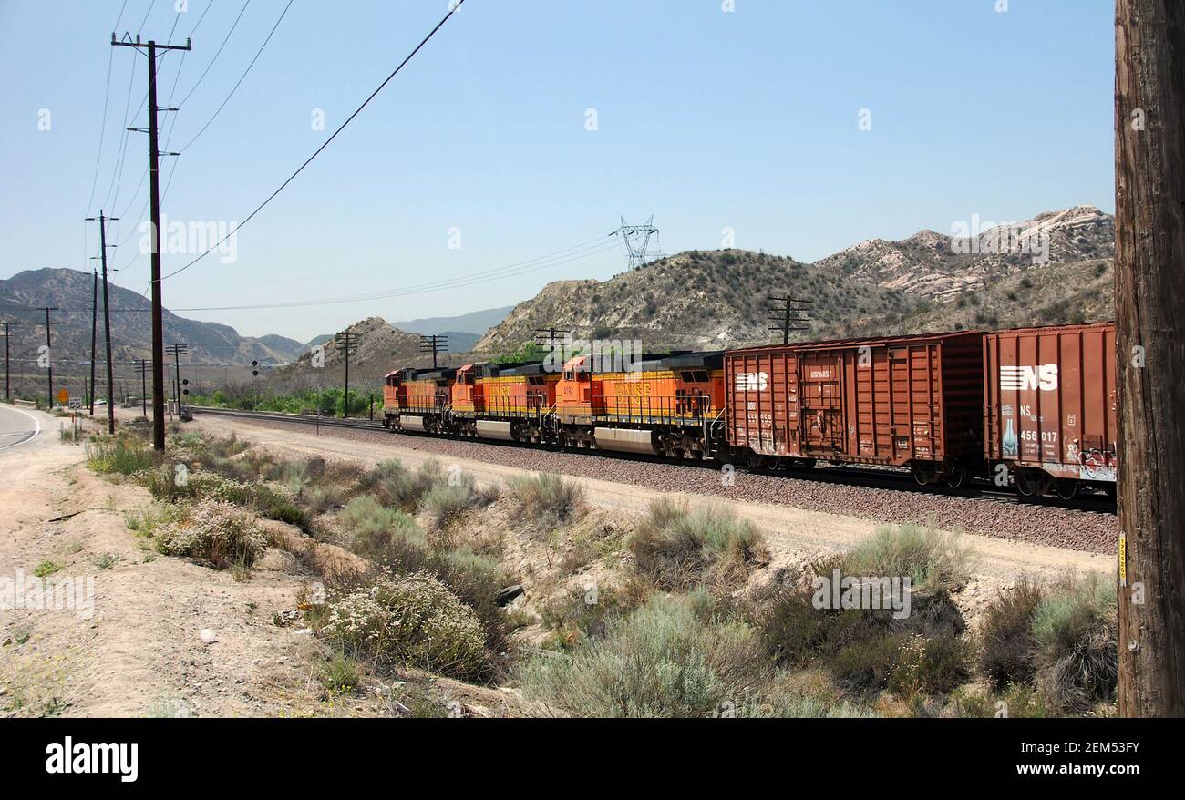 Freight train in the Cajon Pass, California Stock Photo - Alamy