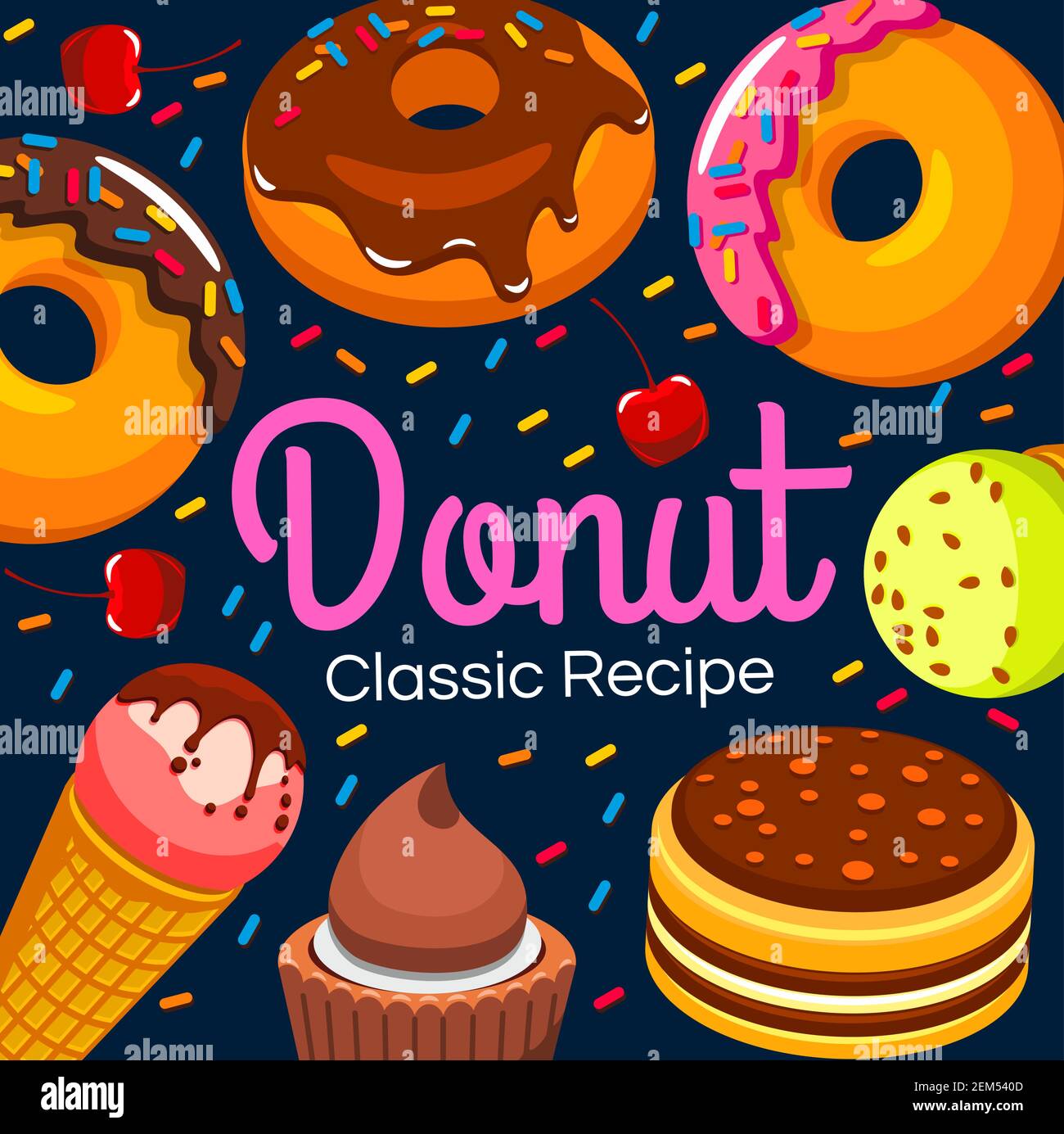 Pastry shop poster, patisserie sweet cakes and desserts culinary ...