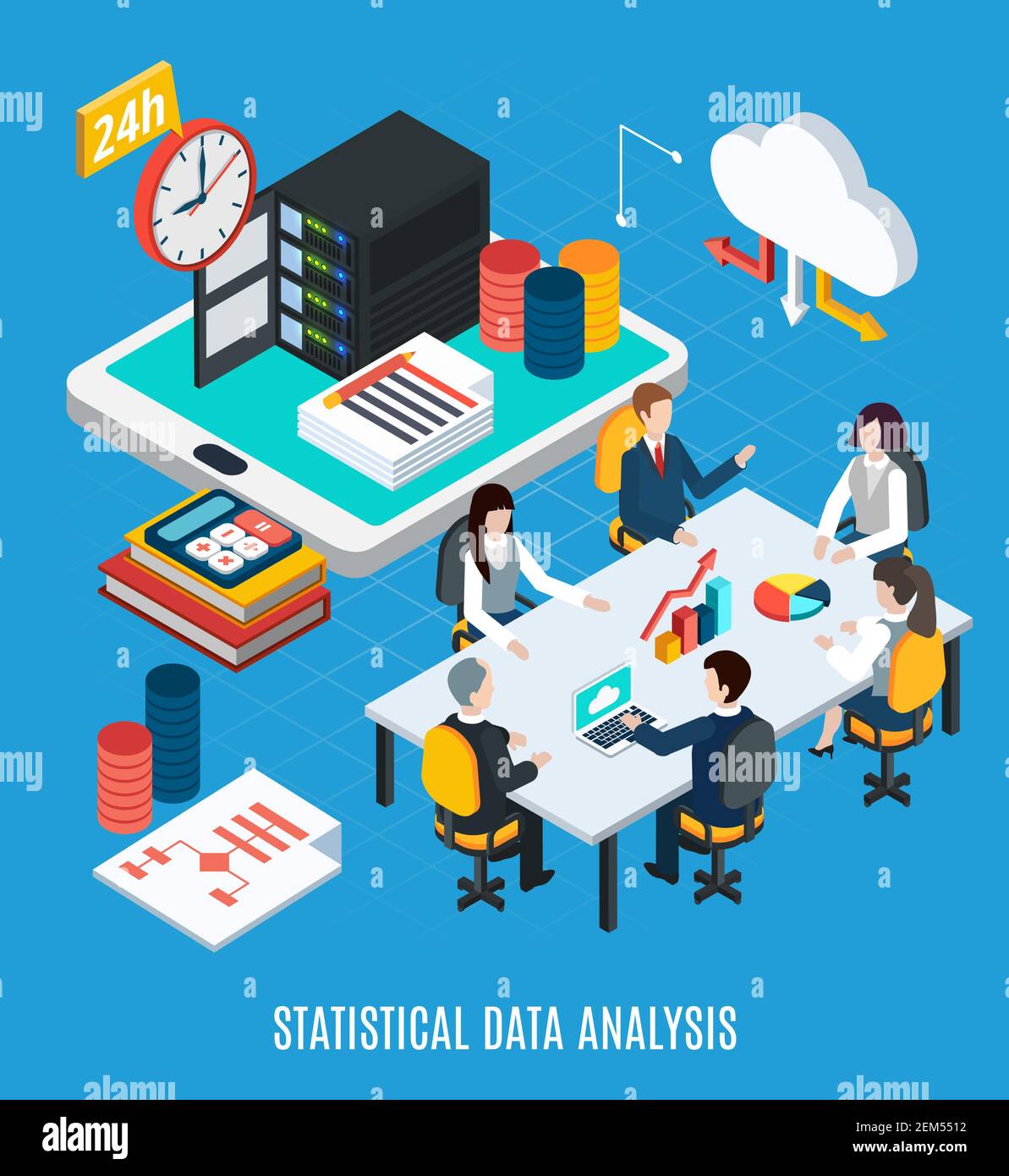 Data analysis isometric background with business team discussing ...