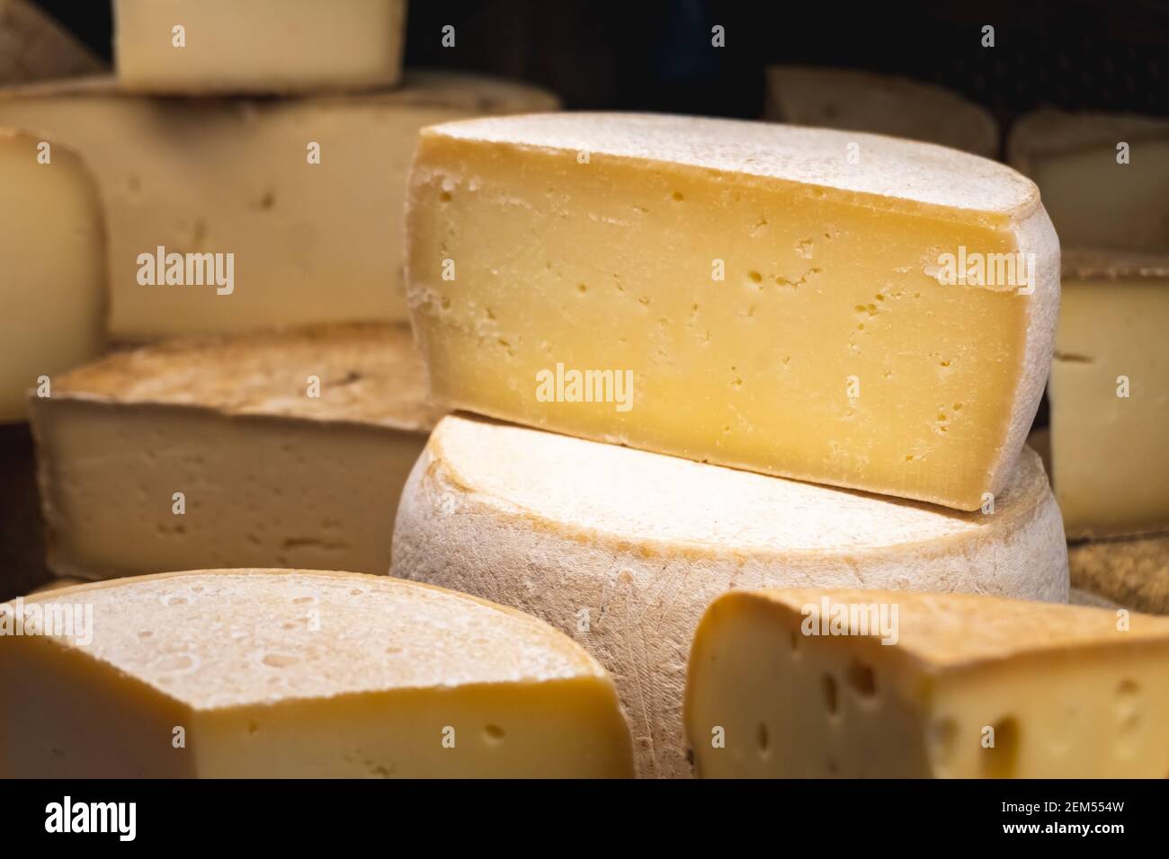 Close-up of different types of French cheeses Stock Photo - Alamy