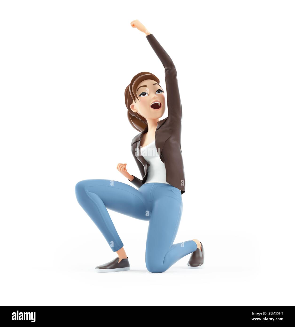 3d cartoon woman in winner pose, illustration isolated on white ...