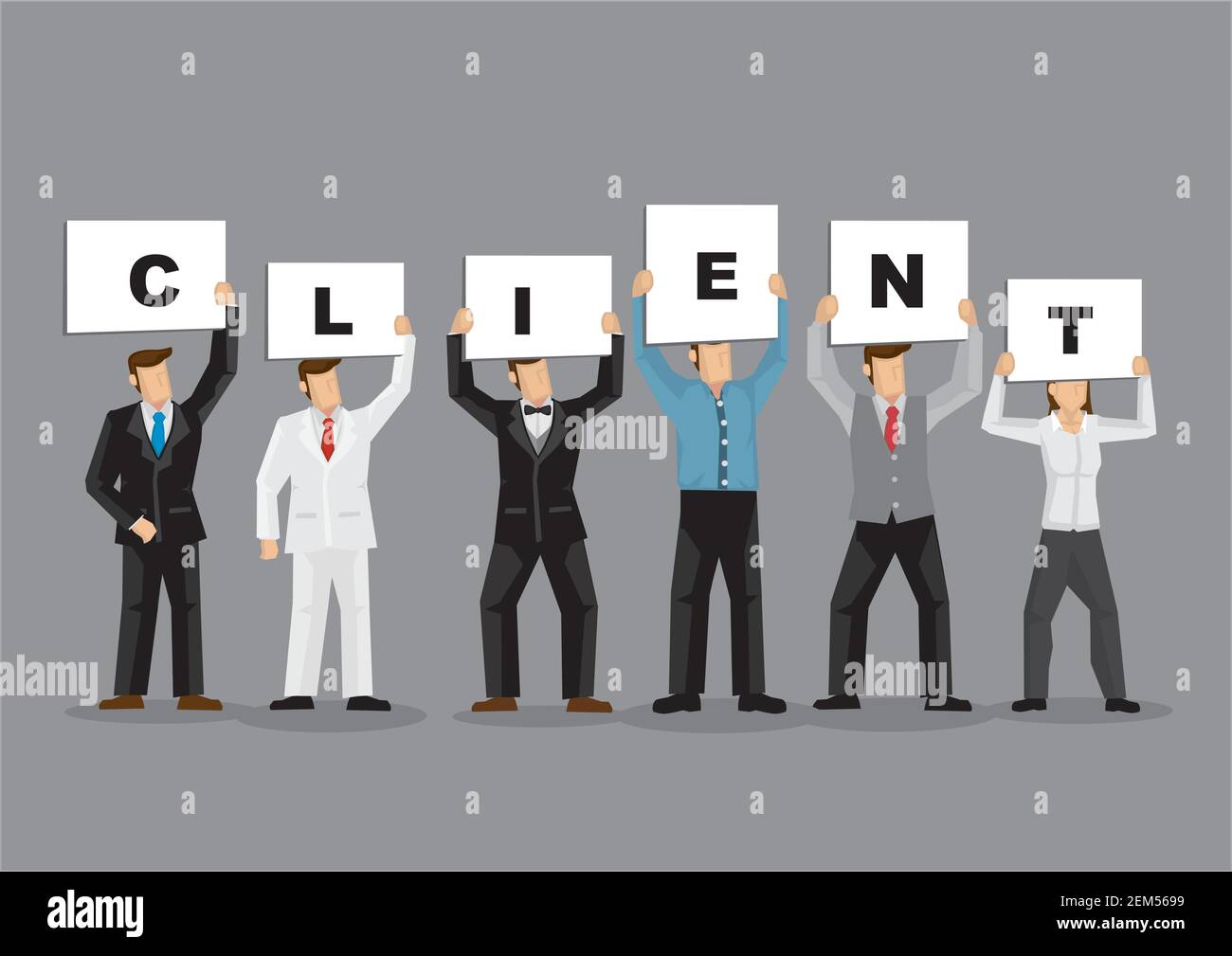 Illustration of business man and woman holding white board cards title ...