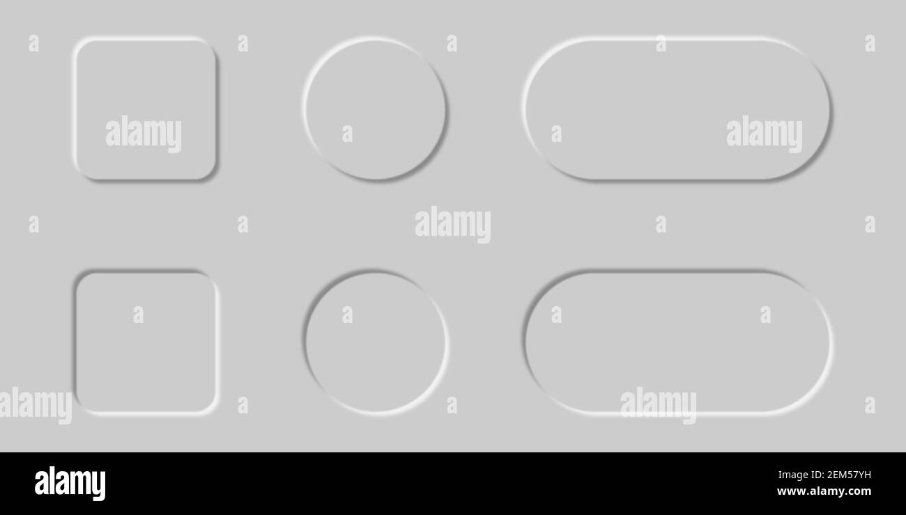 Neomorphic buttons set. Design for websites, mobile menu, navigation ...