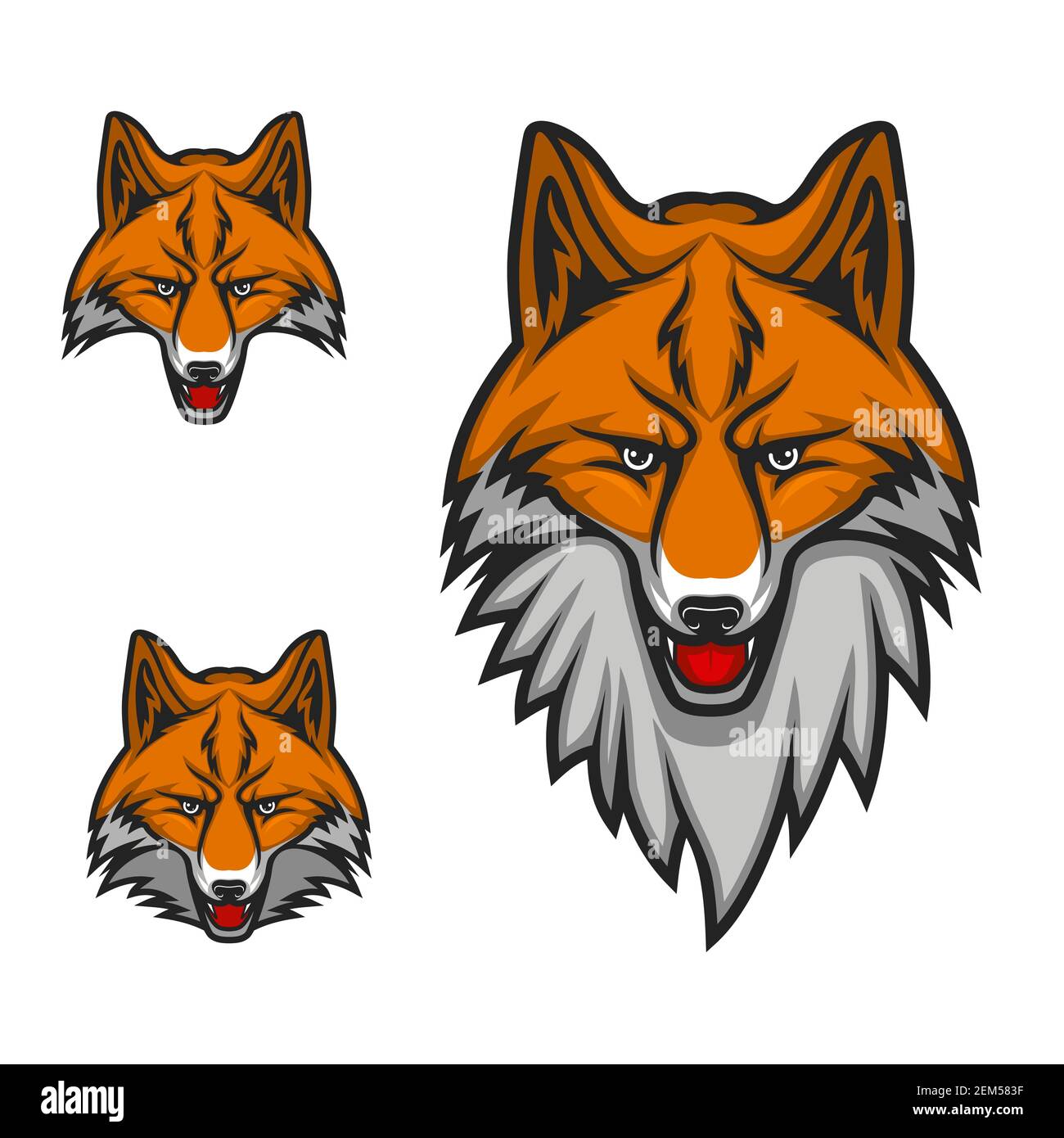 Muzzle of red or yellow fox with white beard isolated cartoon animal ...