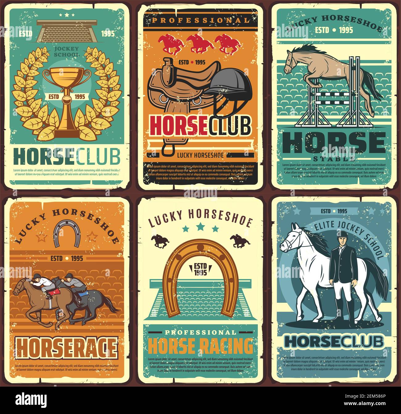 Horse riding and equestrian sport hippodrome vintage posters. Vector ...