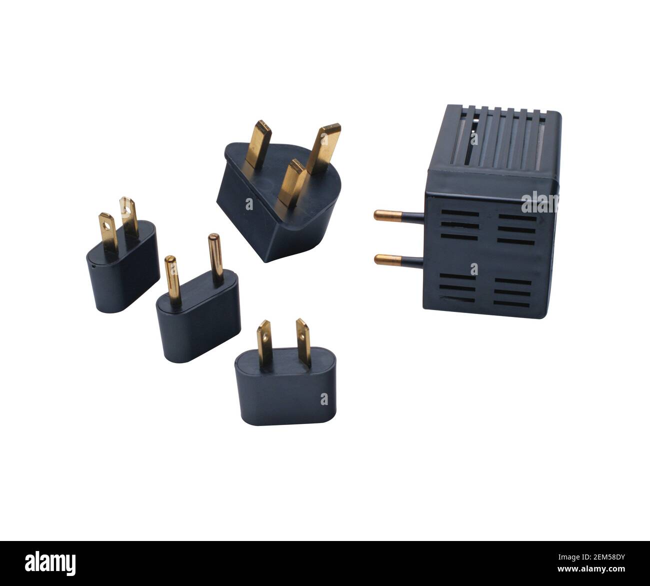 black electric plugs isolated on white Stock Photo - Alamy