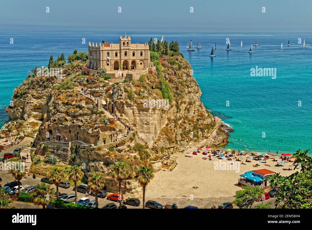 The Sanctuary of Santa Maria dell'Isola and beach at Tropea, Calabria ...