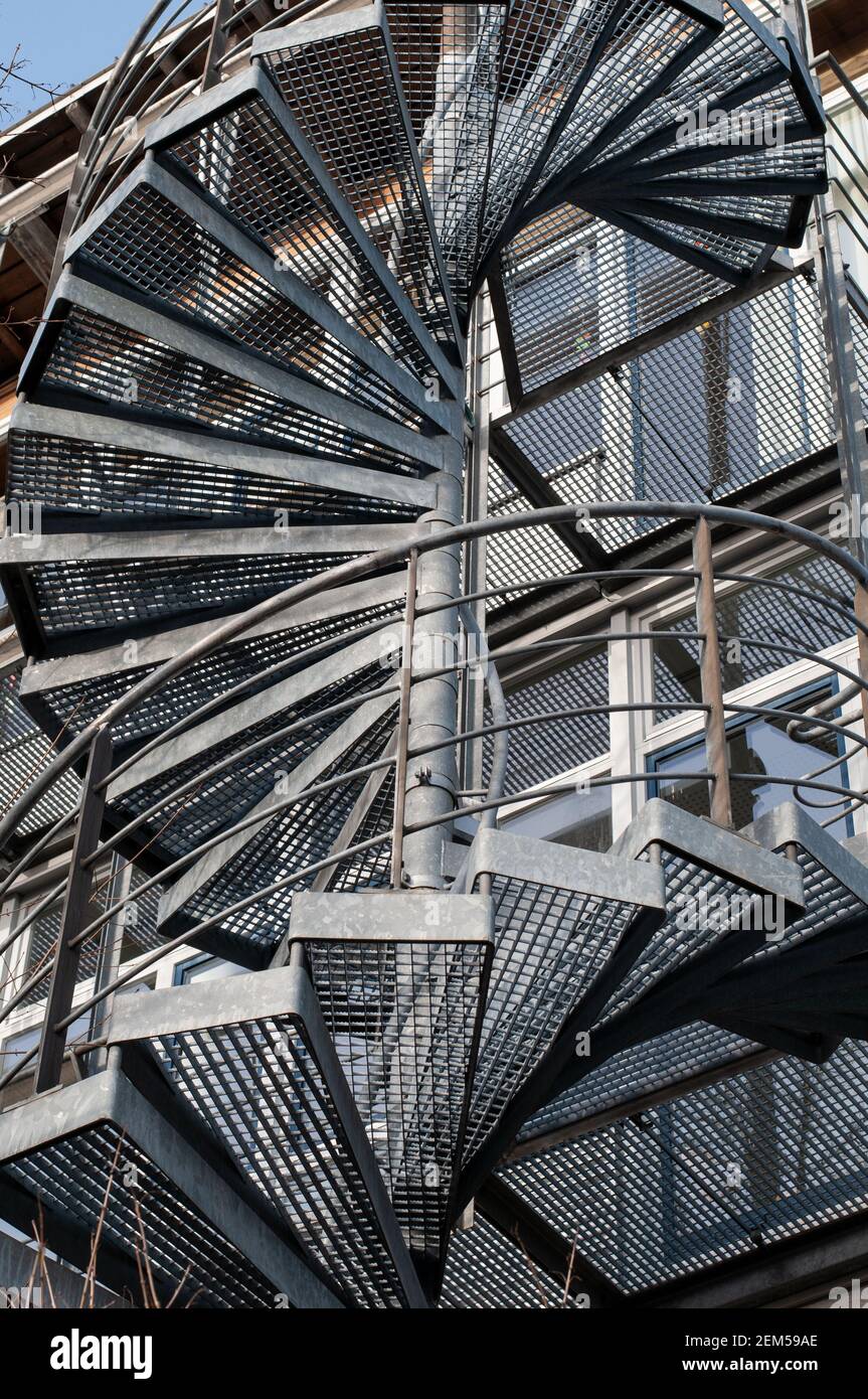 a fire escape at the facade of a modern building Stock Photo - Alamy