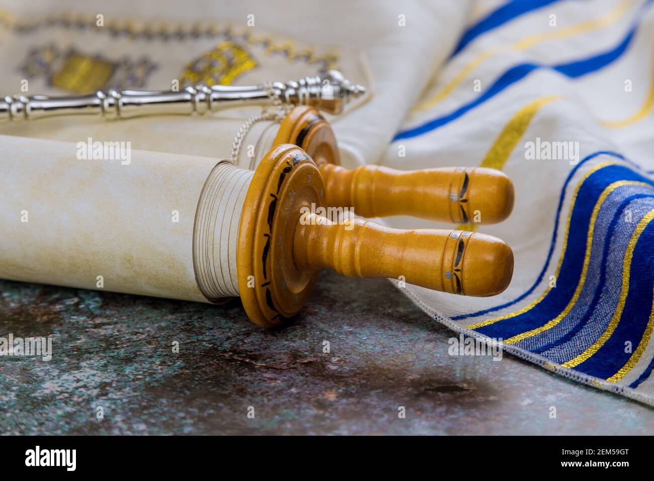 Prayer book with torah scroll and prayer shawl tallit Jewish Orthodox ...