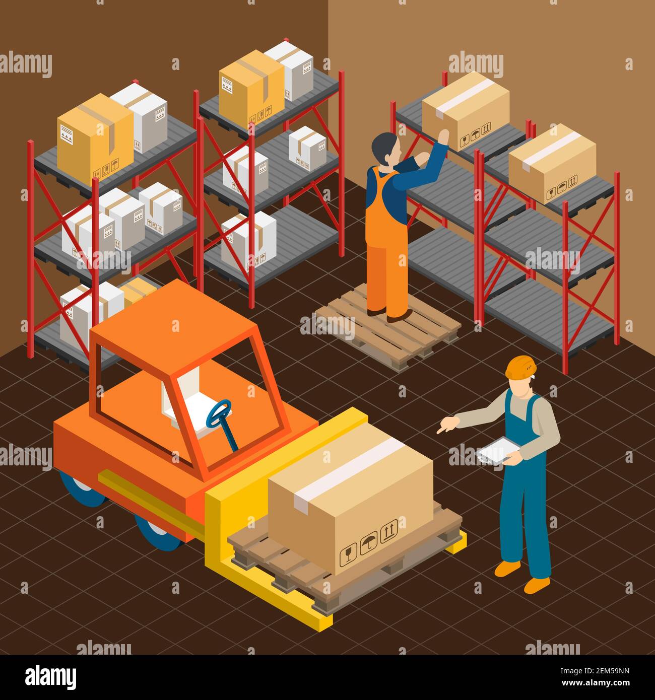 Industrial machines isometric composition with faceless human ...