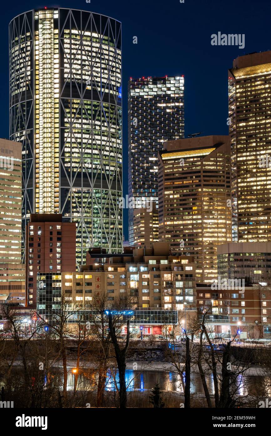 Calgary Alberta Canada, January 30 2021: A long exposure photograph at ...