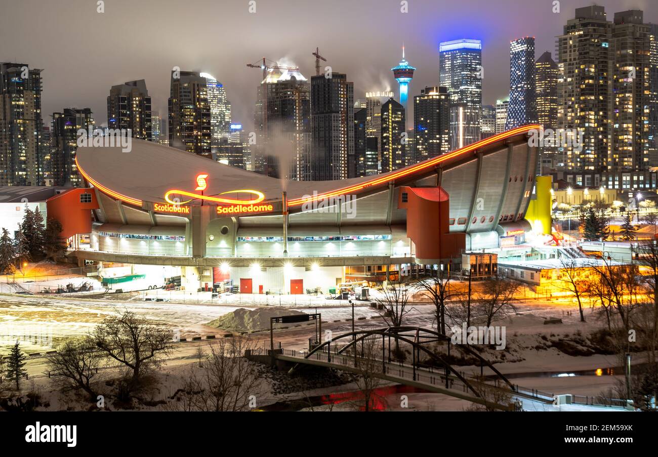 Calgary Alberta Canada, January 30 2021: A long exposure photograph at ...