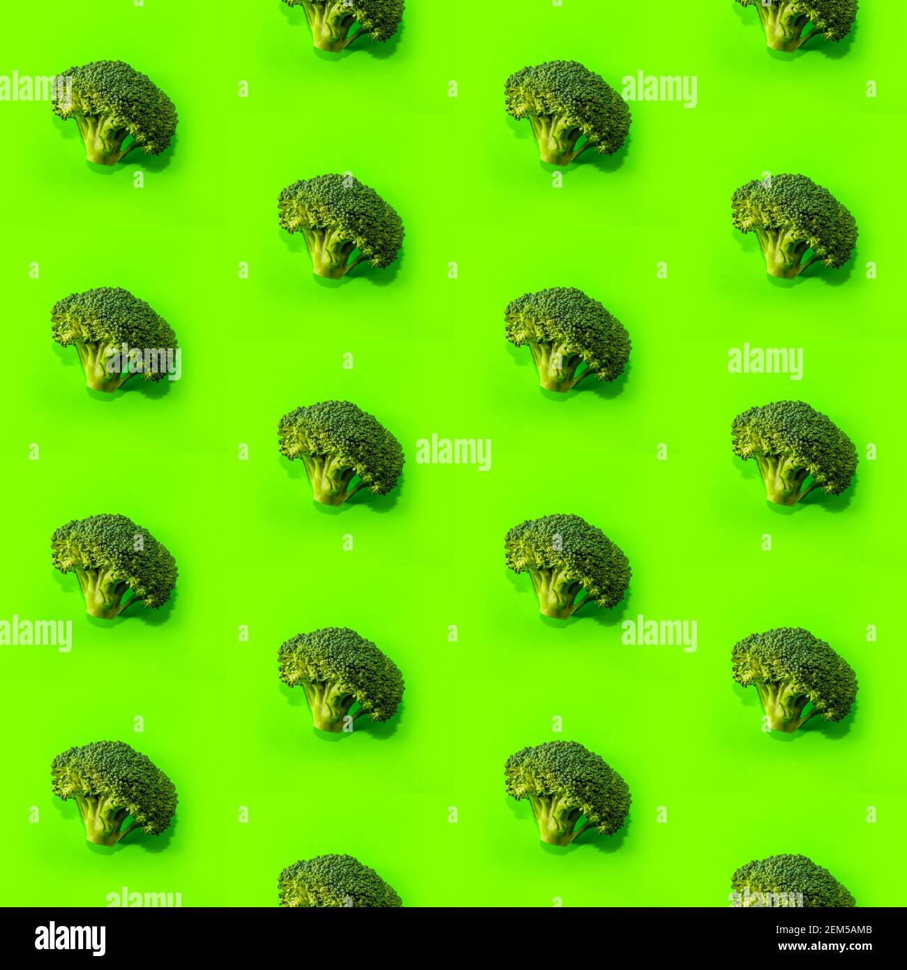 Broccoli pattern on green background for health and nutrition concept ...