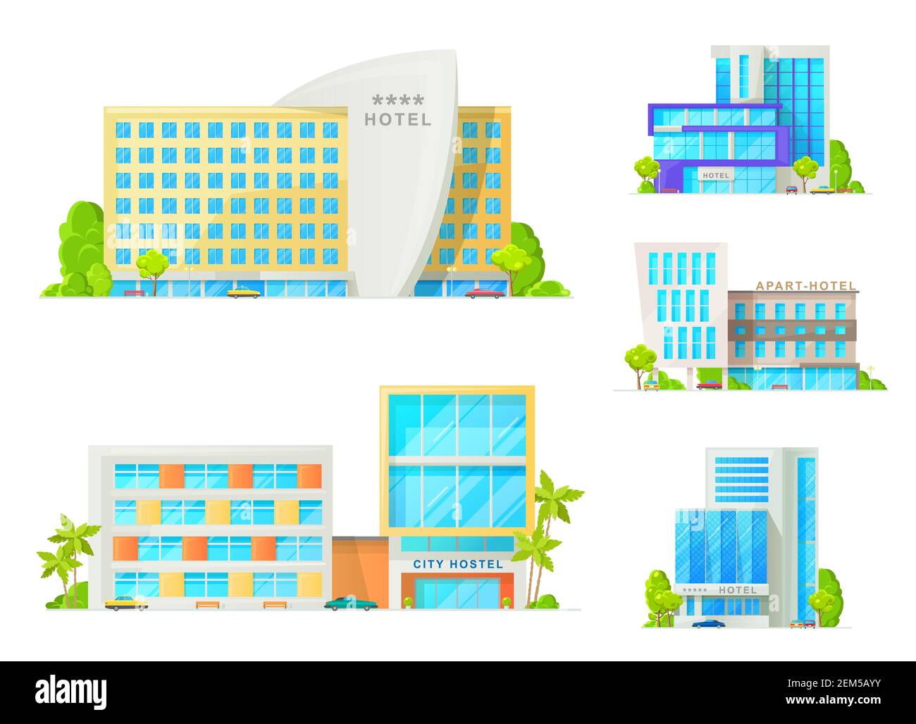 Hotel and motel buildings architecture isolated icons. Luxury apart ...
