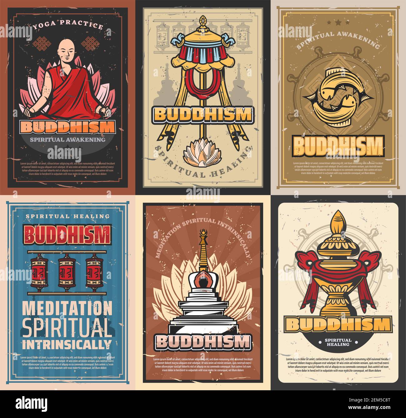 Buddhism religion retro posters. Vector Buddhist symbolic stupa ...